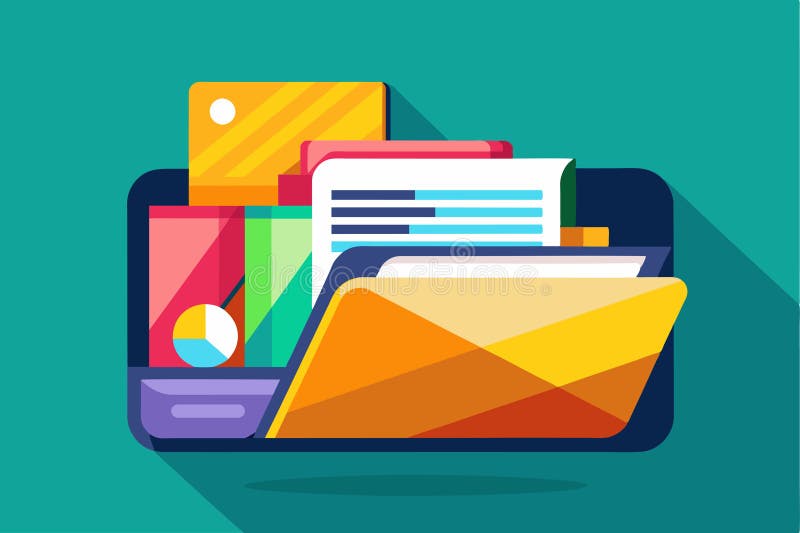 A Colorful Flat Illustration of a Folder with Documents, a Pie Chart ...