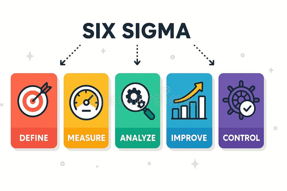 Colorful Flat Illustration of Six Sigma Process Phases with Define ...