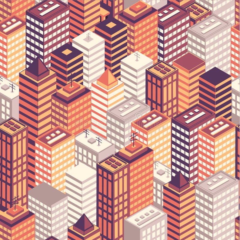 Buildings City Seamless Pattern. Isometric Top View. Vector Town City ...