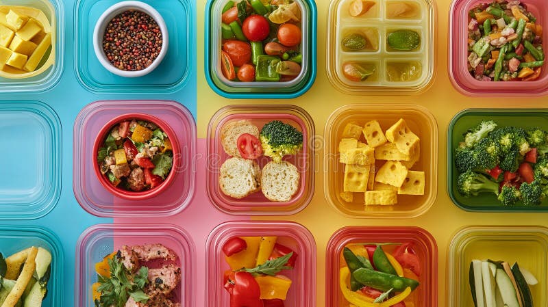 A Colorful Flat Lay of Meal Prep Containers Filled with Nutritious Food ...