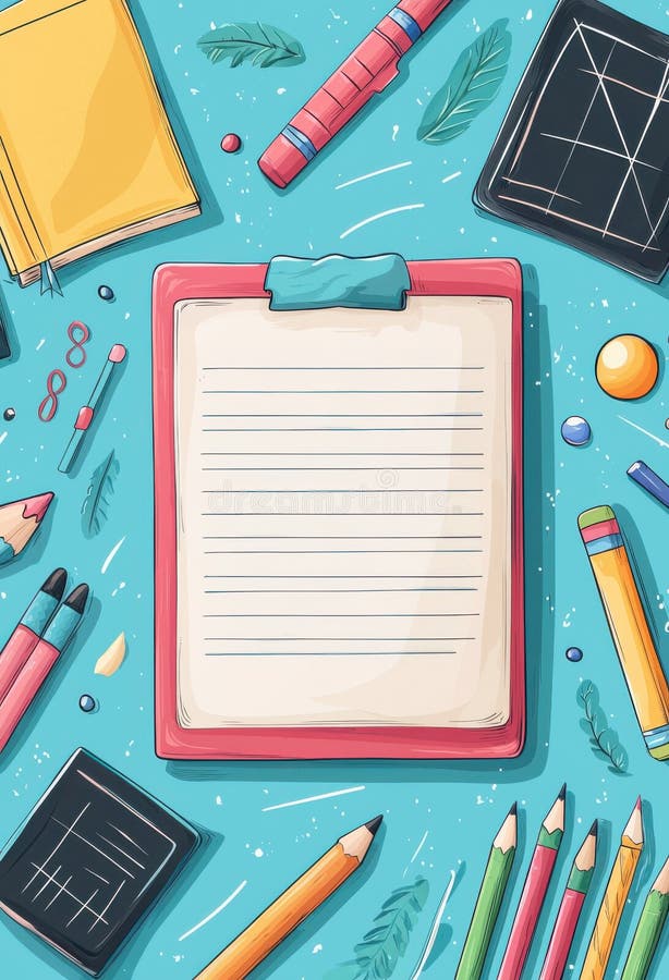 Colorful Flat Lay of Stationery with Blank Notepad, Pencils, and ...