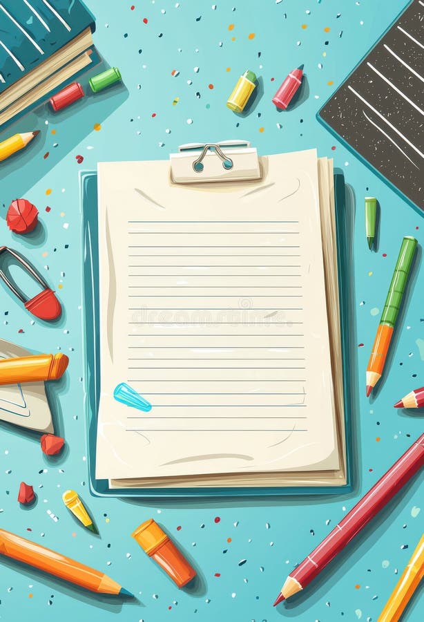 Colorful Flat Lay of Stationery with Blank Notepad, Pencils, and ...