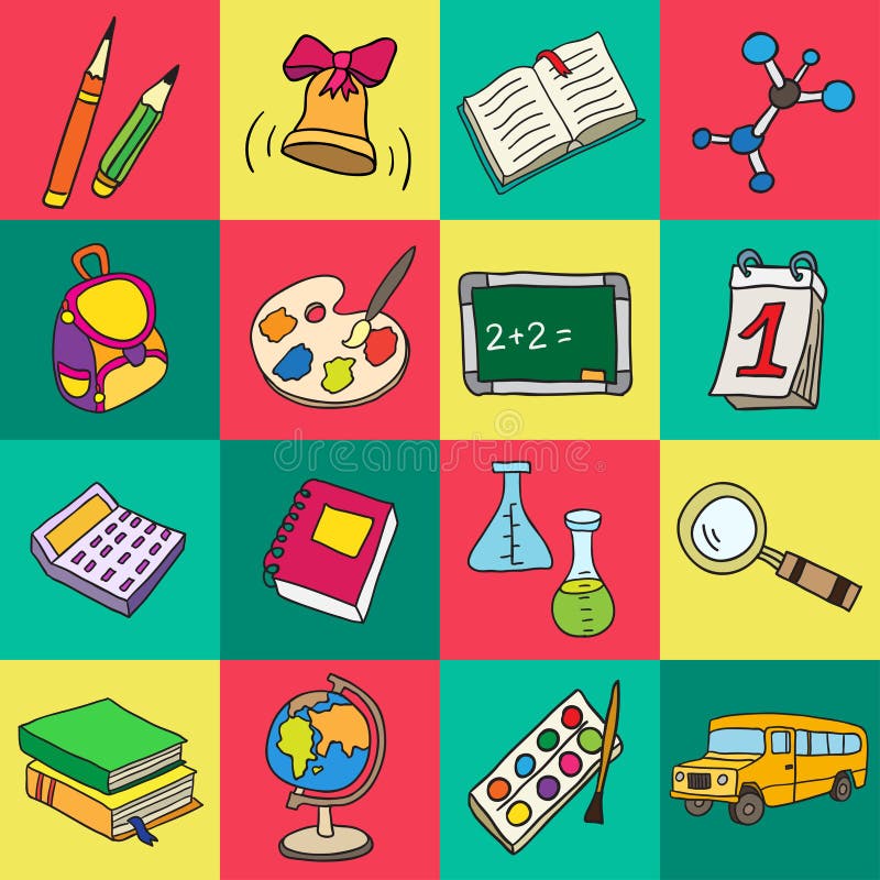 Colorful Flat School Icons. Stock Vector - Illustration of palette ...