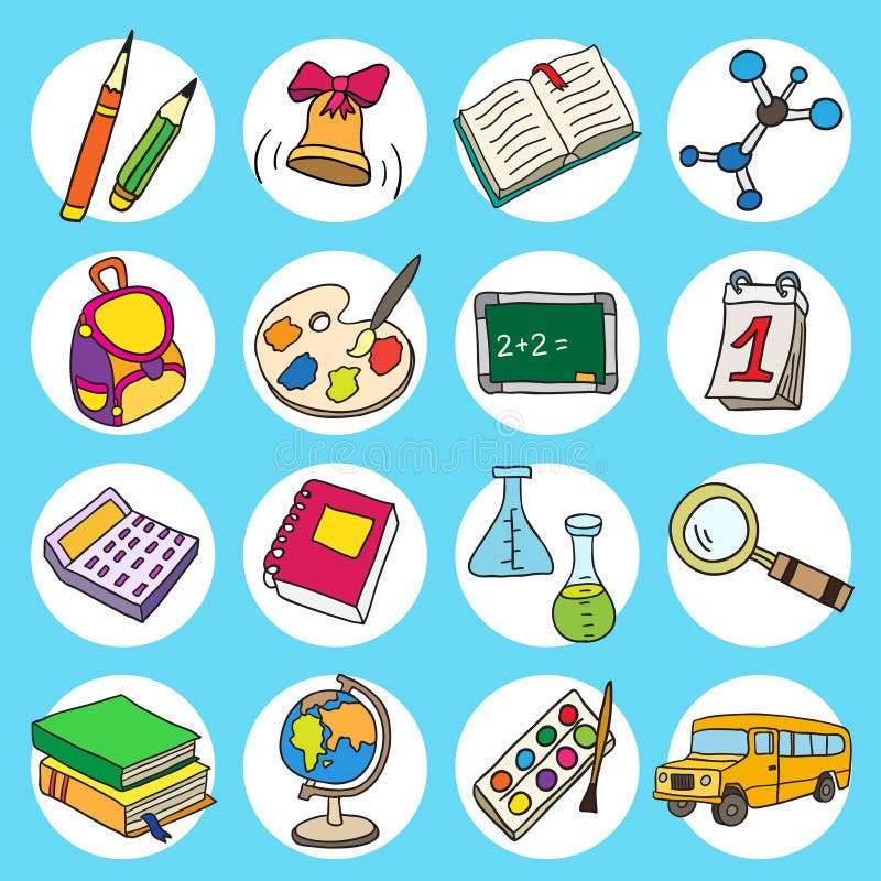 Colorful Flat School Icons. Stock Vector - Illustration of chalk ...