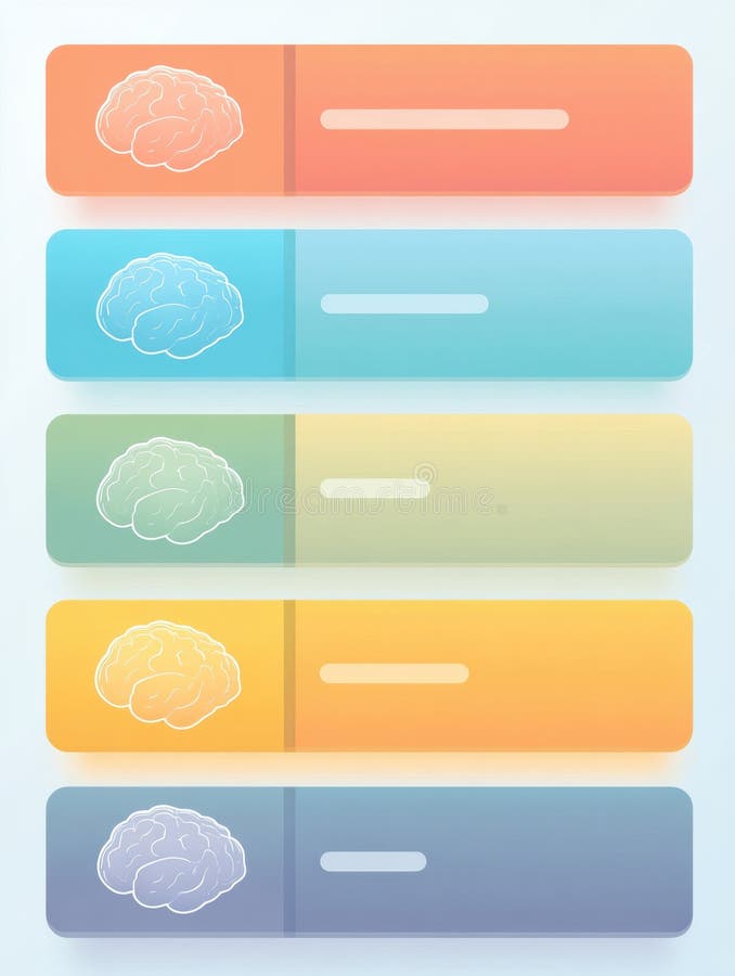 Flat UX Interface Design Featuring Brain Icons in Multiple Colored Tabs ...