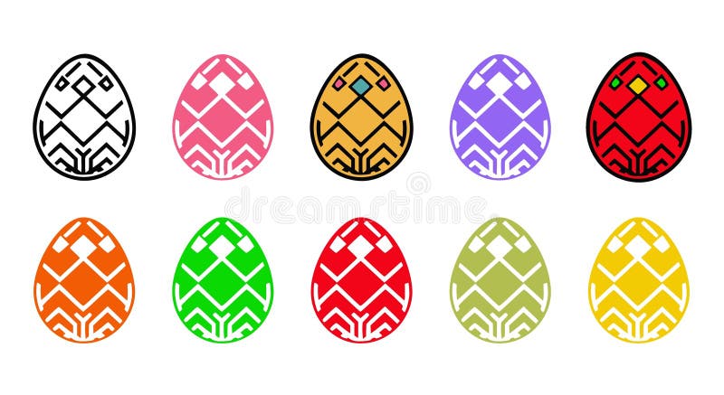 Colorful Flat Vector Easter Eggs Icons with Decorative Geometric ...
