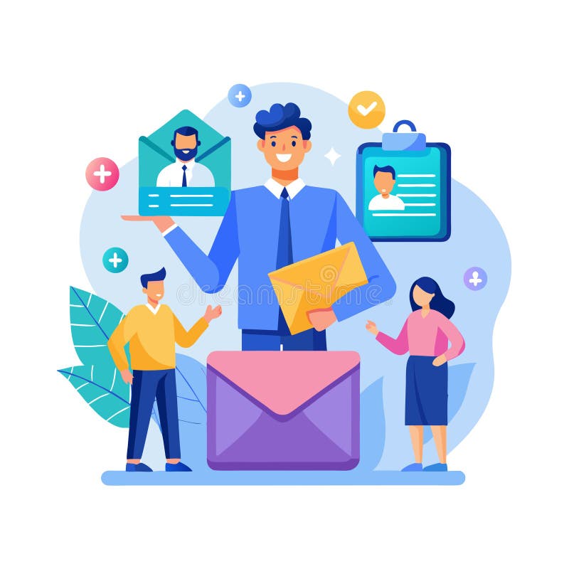 Digital Marketing Campaign Illustration with Teamwork and Email, Flat ...