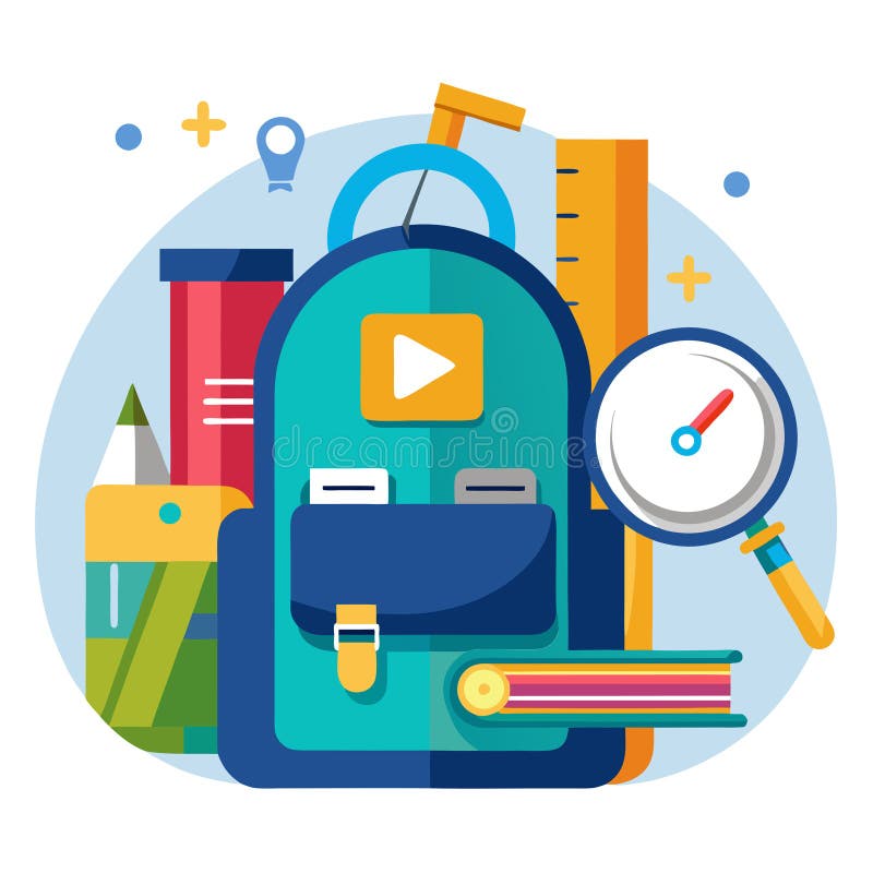 Colorful School Supplies Vector Illustration: Backpack, Ruler ...