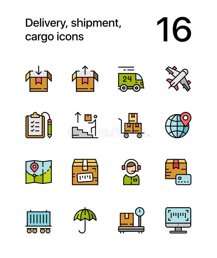 Colored Delivery, Shipment, Cargo Icons for Web and Mobile Design Pack ...