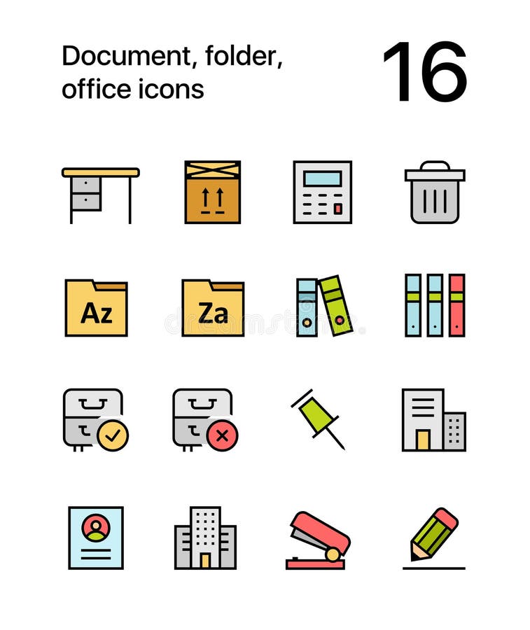Colored Document, Folder, Office Icons for Web and Mobile Design Pack 3 ...