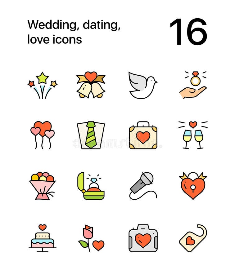 Colored Wedding, Dating, Love Icons for Web and Mobile Design Pack 3 ...