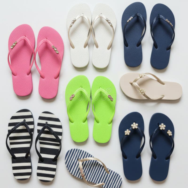 Colorful Flip-Flops Summer Beach Sandals Flat Lay Stock Illustration ...