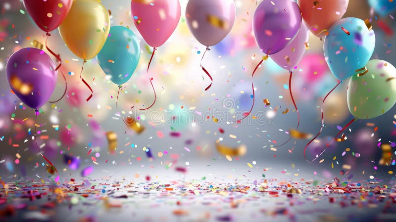 Colorful Floating Balloons and Confetti Bring Festive Joy Stock ...