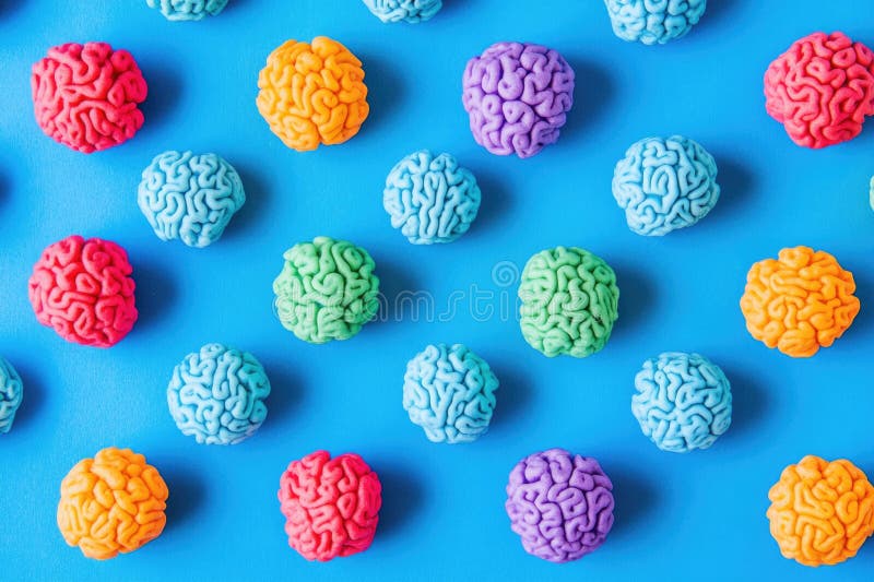 Colorful Floating Brain Models Against Blue Background for Education ...