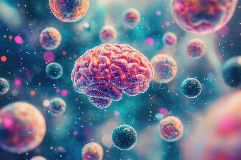 Colorful Floating Brain Models Depicting Neuroscience and Cognitive ...