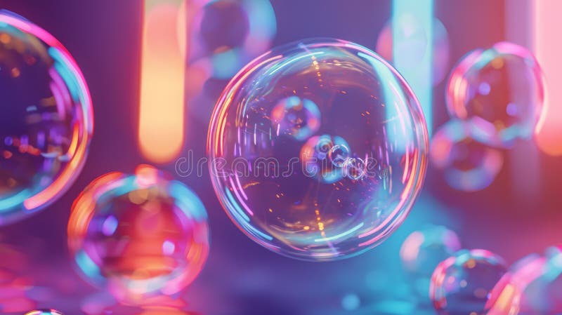 Colorful Floating Bubbles with Neon Light Effects Stock Photo - Image ...