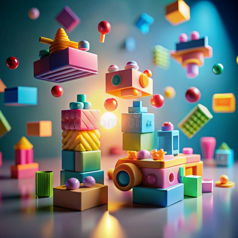 Colorful, Floating Building Blocks in a Vibrant, Playful Scene Stock ...
