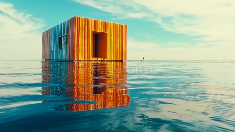 Colorful Floating Cube in Serene Waters Stock Image - Image of bungalow ...