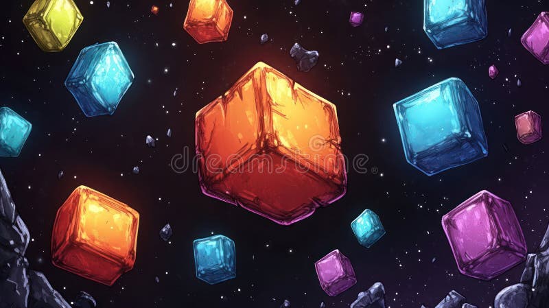Colorful Floating Cubes in a Cosmic Space Background Stock Illustration ...