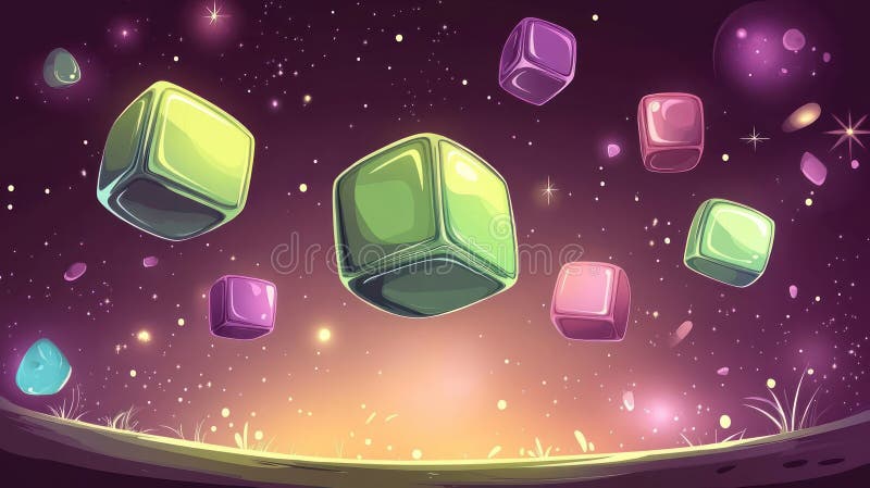 Colorful Floating Cubes in a Dreamy Cosmic Landscape with a Starry ...