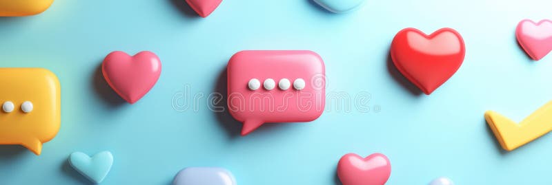 Colorful Floating 3D Chat Bubbles with Hearts and Arrows on a Blue ...