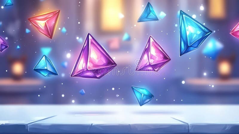 Colorful Floating Gems in a Mystical Setting, Creating a Magical Atmosphere Stock Illustration ...