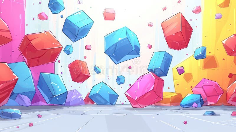 Colorful Floating Geometric Shapes in a Vibrant, Abstract Environment ...