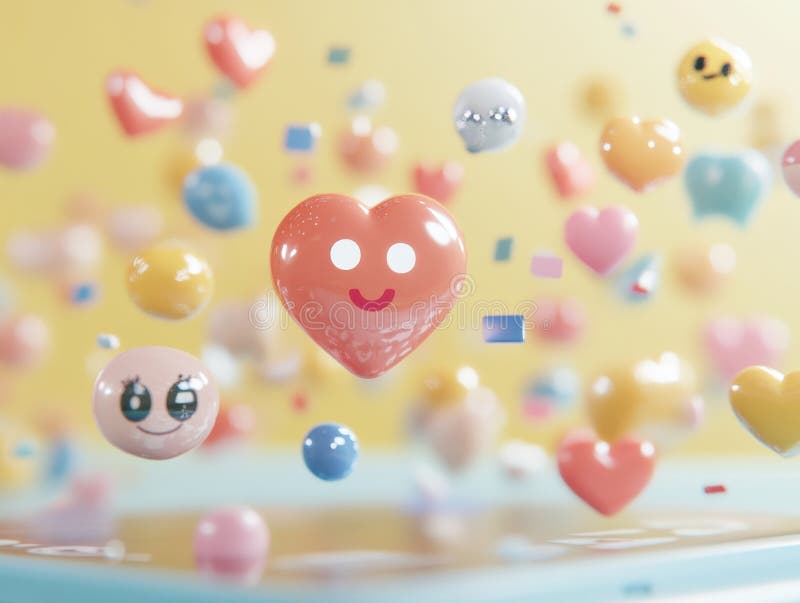Colorful Floating Heart-shaped and Emoticon Objects Stock Illustration ...