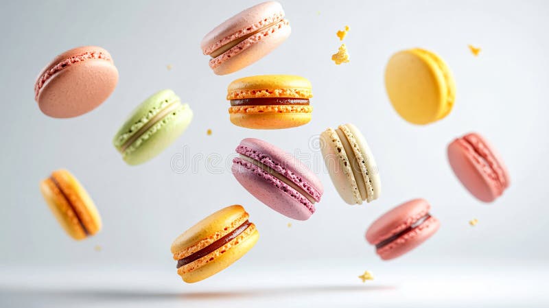 Colorful Floating Macarons Array: Dessert Sweets Food Photography Stock ...