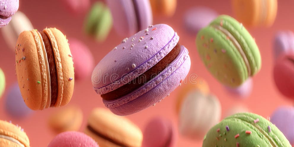 Colorful Floating Macarons on Pastel Backgrounds Stock Image - Image of ...