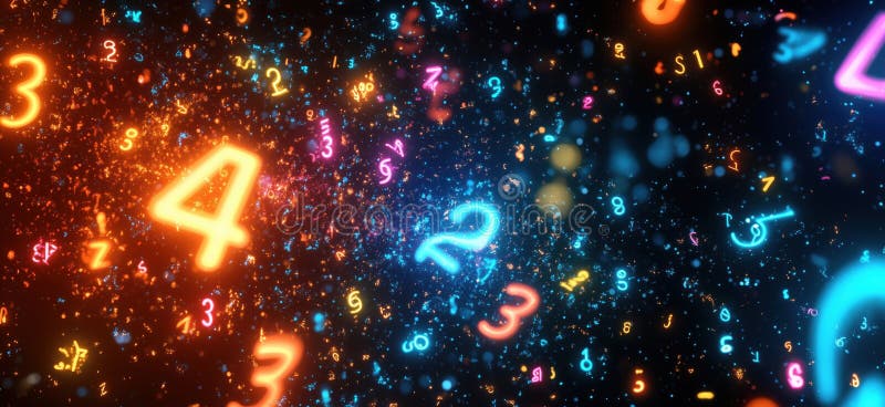 Colorful Floating Numbers in Abstract Space with Glowing Effects and ...