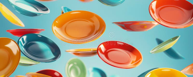 Colorful Floating Plates in Vibrant Hues in a Surreal Art Illustration ...
