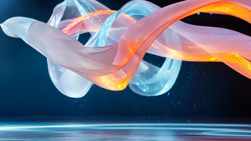 Colorful Floating Ribbons in Motion with Dramatic Lighting on Stage ...
