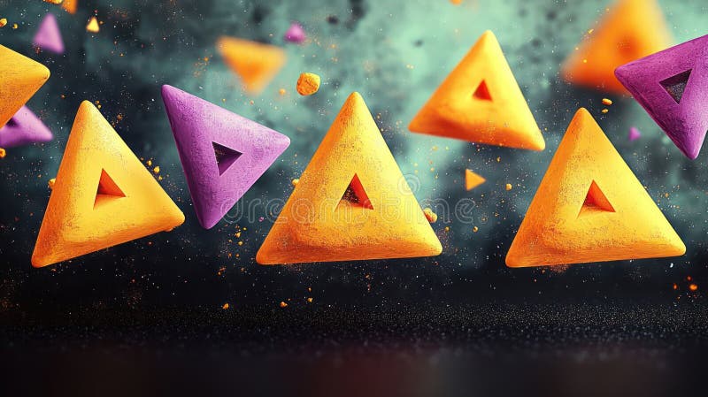 Colorful Floating Triangles in a Dynamic, Abstract Composition Against ...