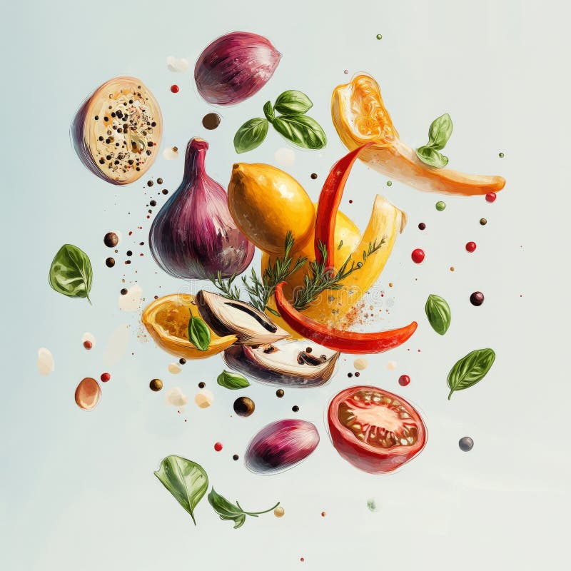 Colorful Floating Vegetables Spices Light Background Stock Photos ...