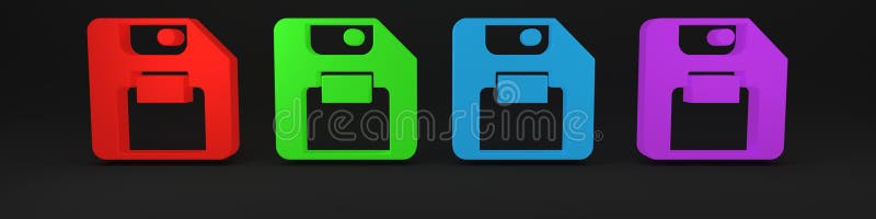 Colorful Floppy Disk for Computer Data Storage Icon Isolated on Black ...