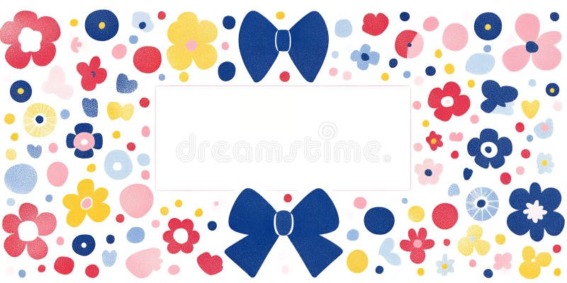 Colorful Floral Background with Blue Bows and Blank Space for Text ...