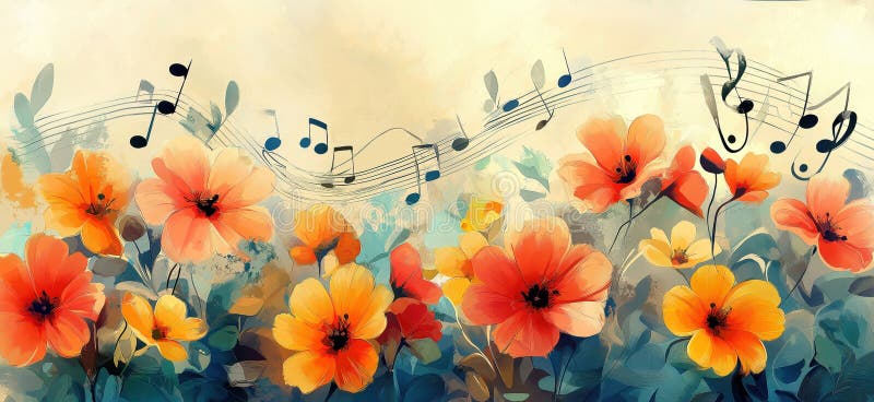 Colorful Floral Background with Musical Notes Creating a Harmonious ...