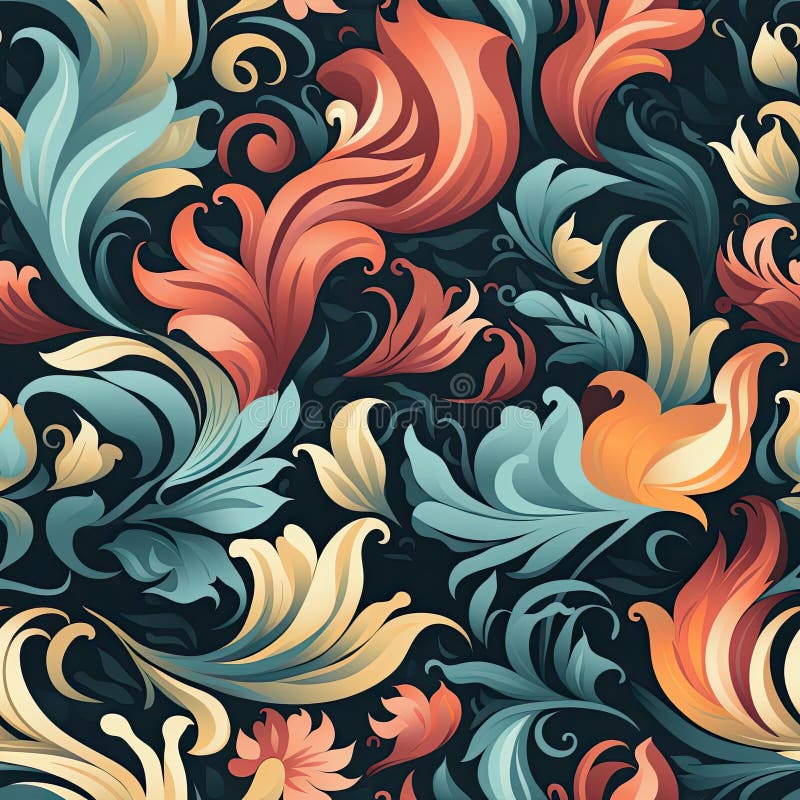 Colorful Floral Backgrounds with Leaves on Black (tiled) Stock ...