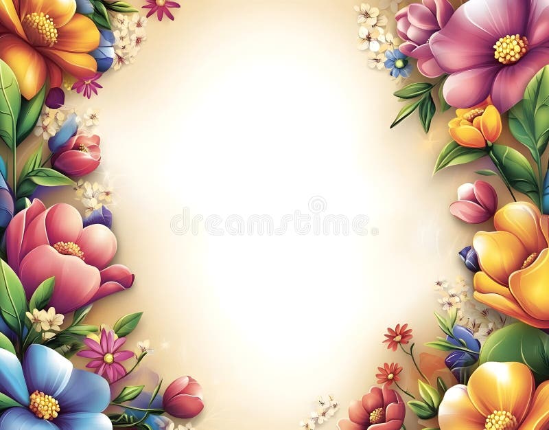A Colorful Floral Border with a Blank Center for Customizable Text or ...