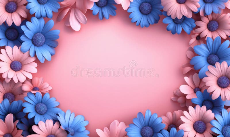 Colorful Floral Border Pink Blue Daisies Soft Background Stock Photos ...