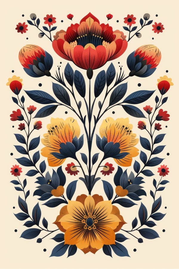 Colorful Floral Bouquet in Folk Art Style Stock Illustration ...