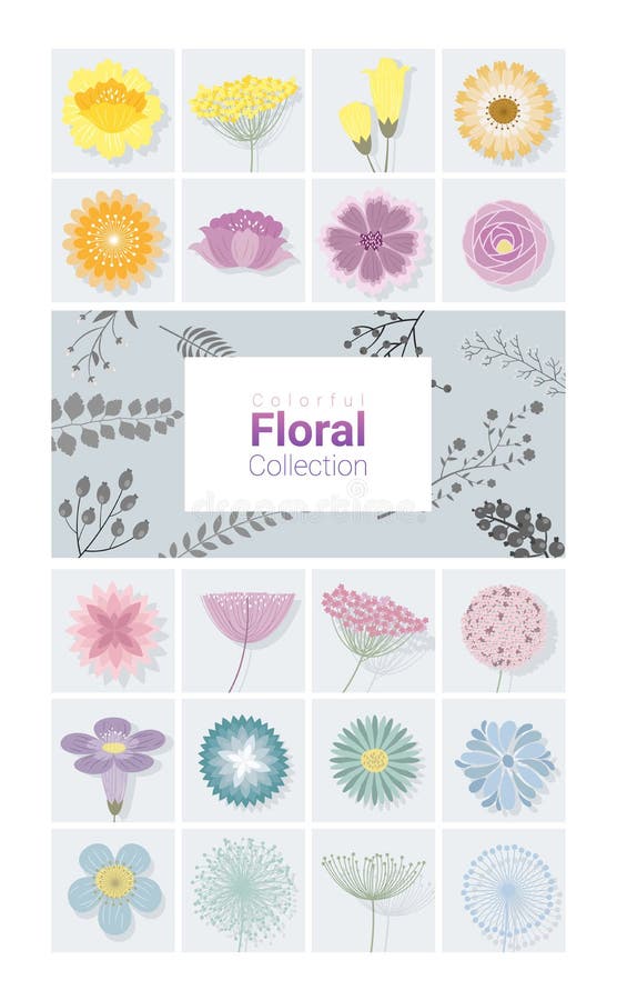 Colorful floral collection stock vector. Illustration of artwork - 69378070