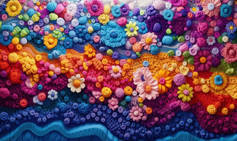 Colorful Floral Crochet Art Display with Vibrant Patterns and Textures ...
