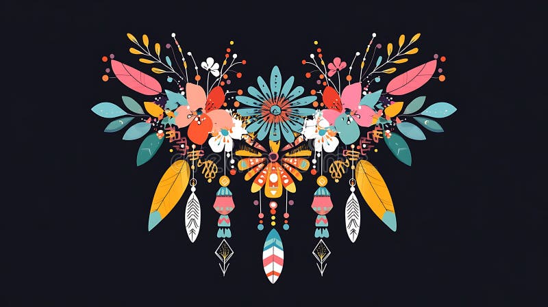 Colorful Floral Design with Intricate Patterns and Tribal Elements ...