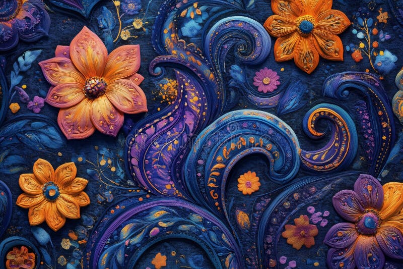 Colorful Floral Designs with Intricate Patterns on a Dark Background ...