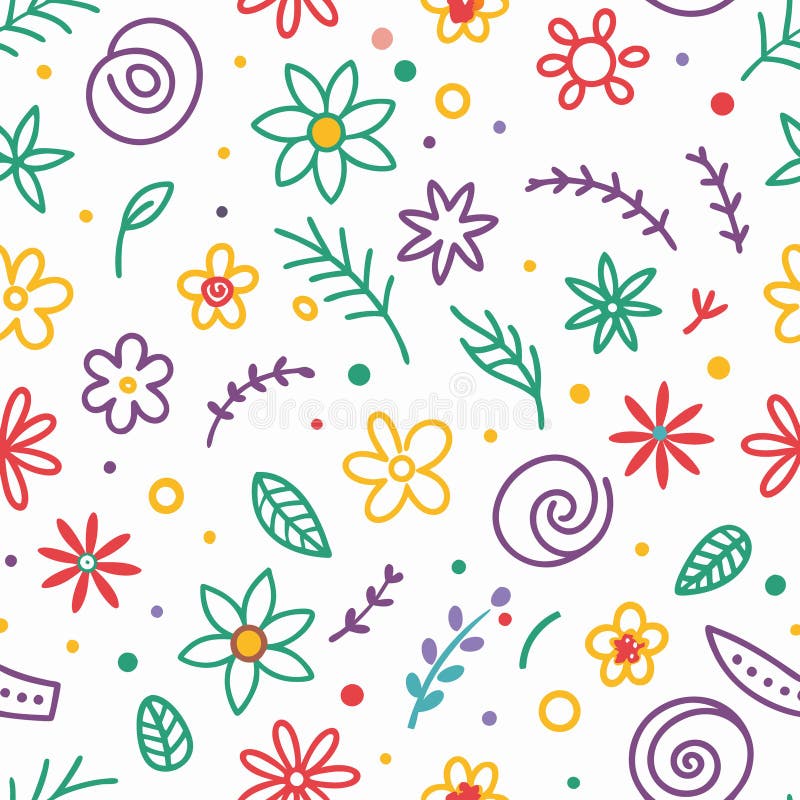 Colorful Floral Doodle Seamless Pattern Stock Vector - Illustration of ...