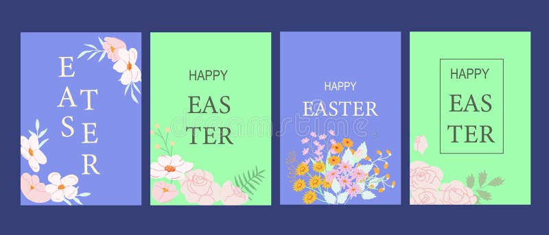 Colorful Floral Easter Cards with Pastel Designs and Blossoms Stock ...