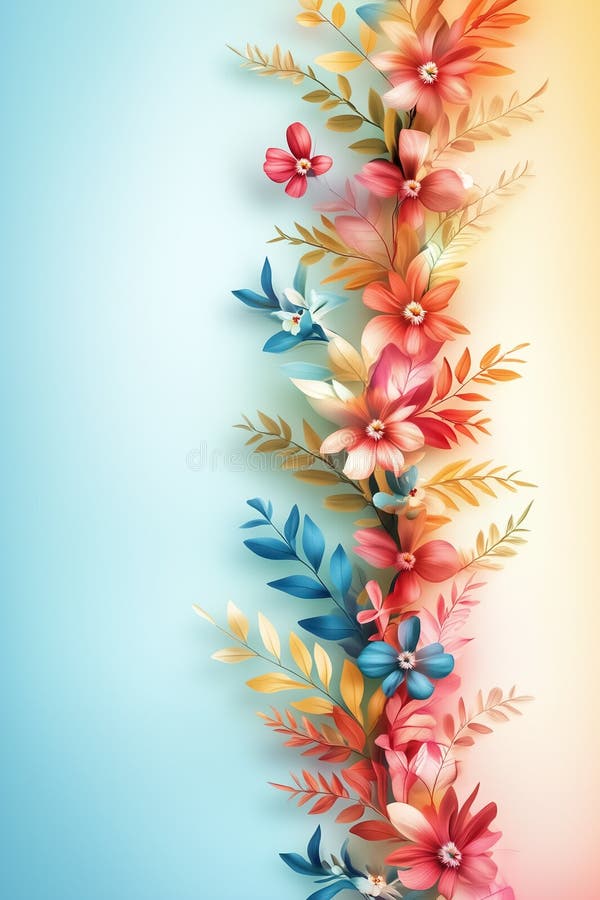 Colorful Floral Elements Cascade in a Flowing Pattern Creating a ...
