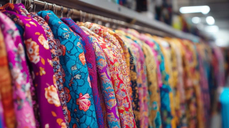 Colorful Floral Fabric Hanging on a Rack Stock Illustration ...